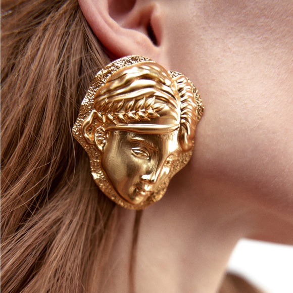 Zara | Jewelry | Zara Face Earrings Golden New With Tags | Poshmark